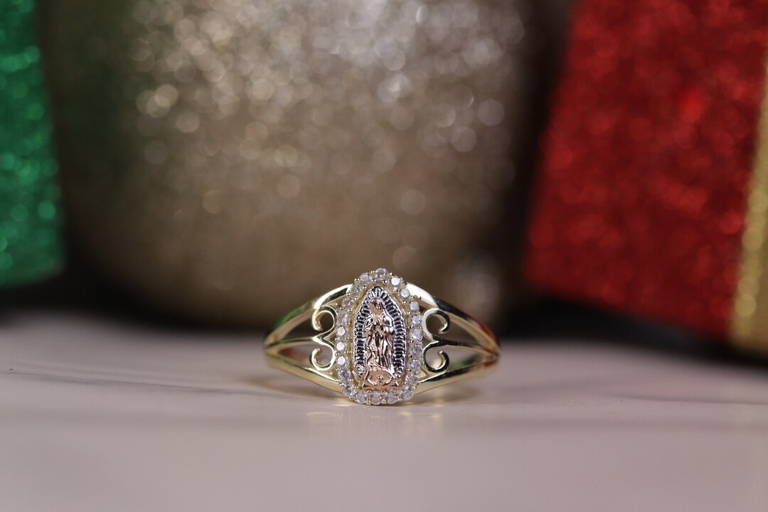 10k Yellow Gold CZ Virgin Mary Ring for Women / Gift / Religious Ring ...