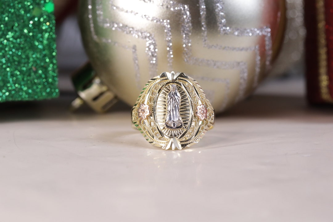 10k Yellow Gold Virgin Mary Rose Big Size Ring for Women / Gift ...