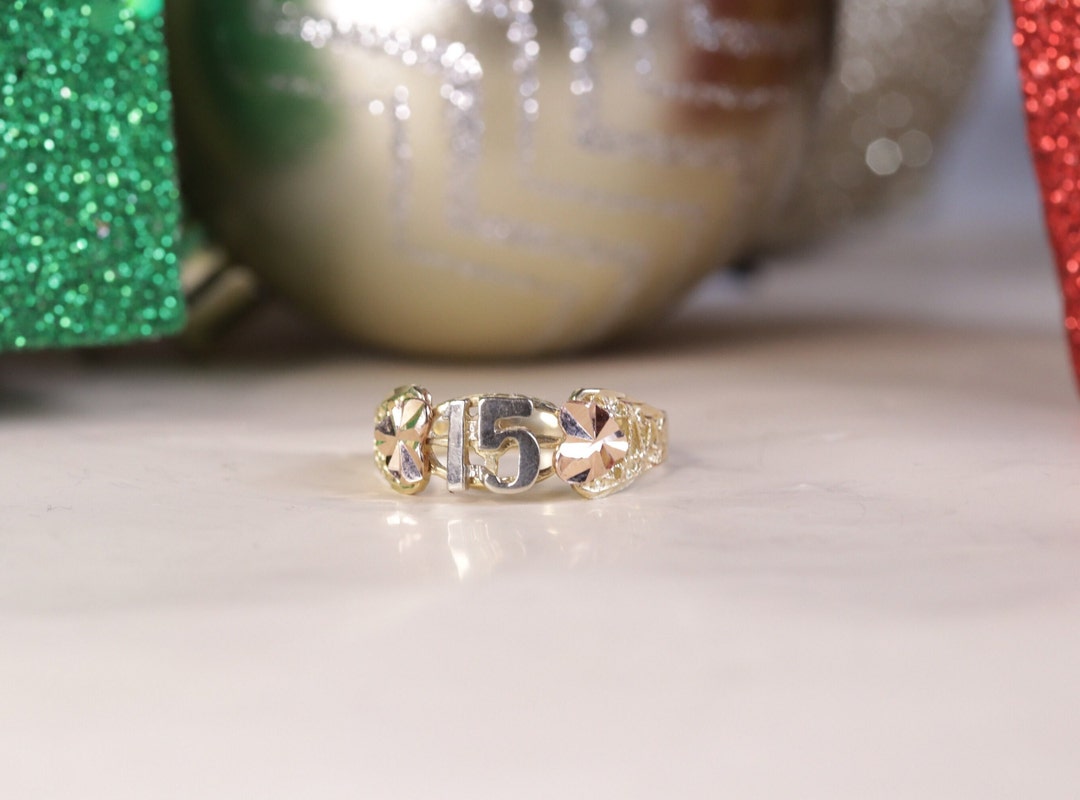 10K Gold Quinceañera Elegant Ring / 10K Real Gold 15 Años Ring / Quince ...