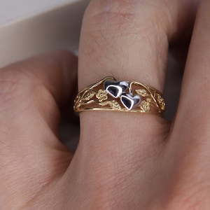 14K Gold Double Heart Flower Rings / High Quality Love Rings / Gifts ...