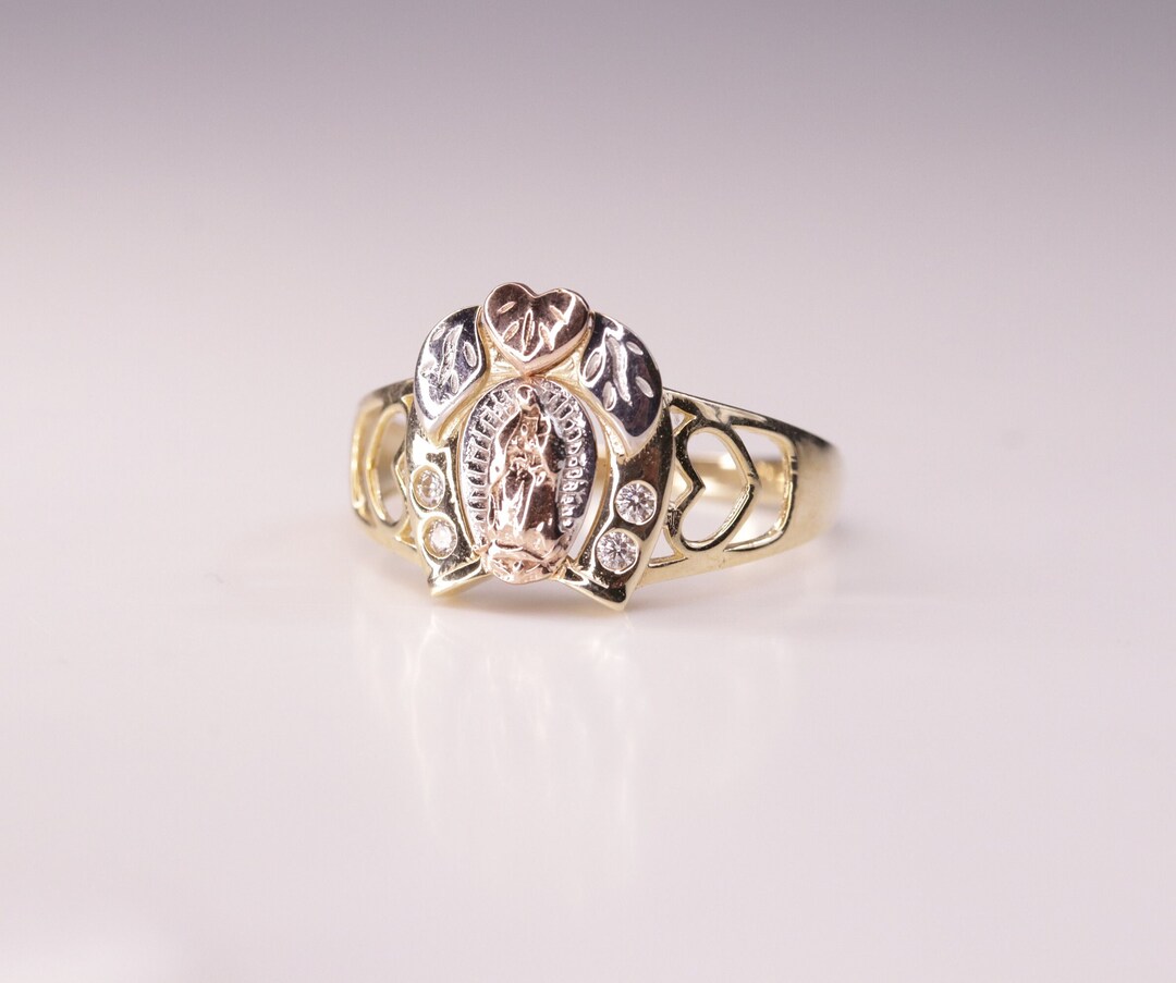 14k Yellow Gold Virgin Mary Heart Ring / Religious Women Ring / 14k ...