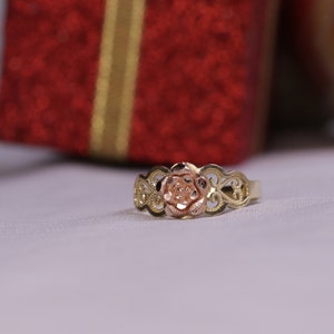 10K Gold Rose Flower Engagement Ring / Heavue / 10K Gold Romantic ...