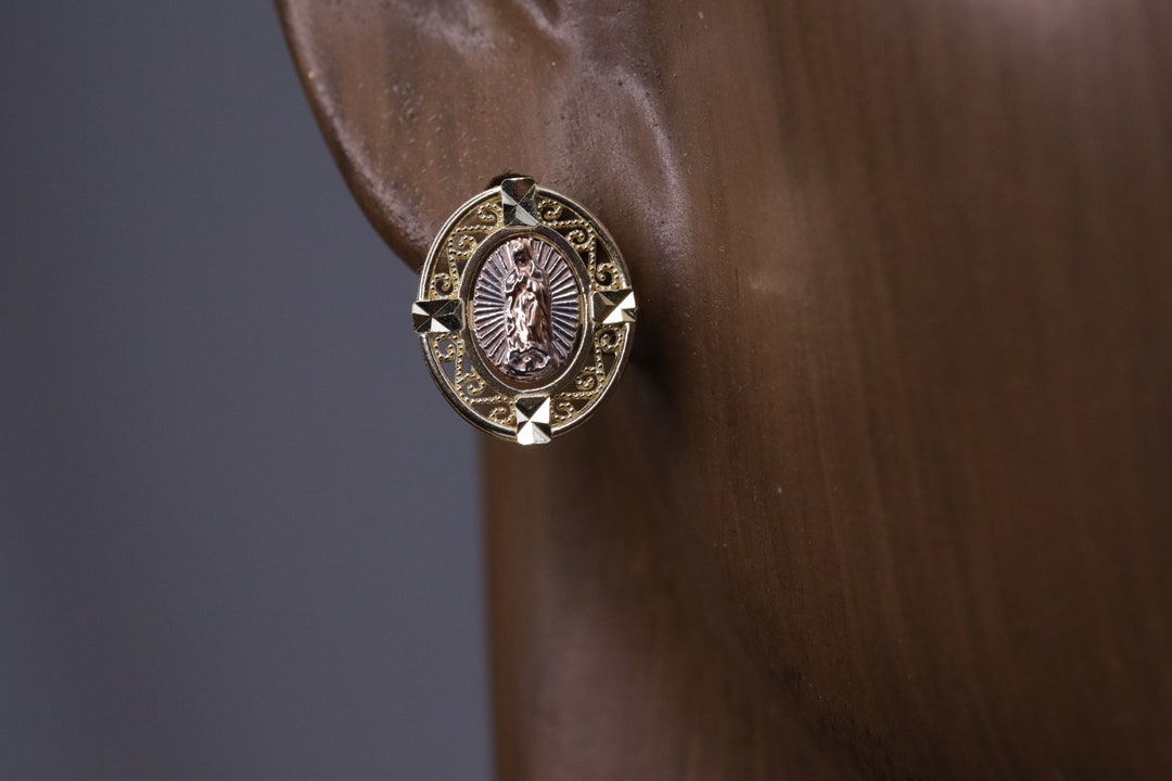 14k Gold Virgin Mary Virgen Maria Lady Guadalupe Earrings / Virgin Mary ...