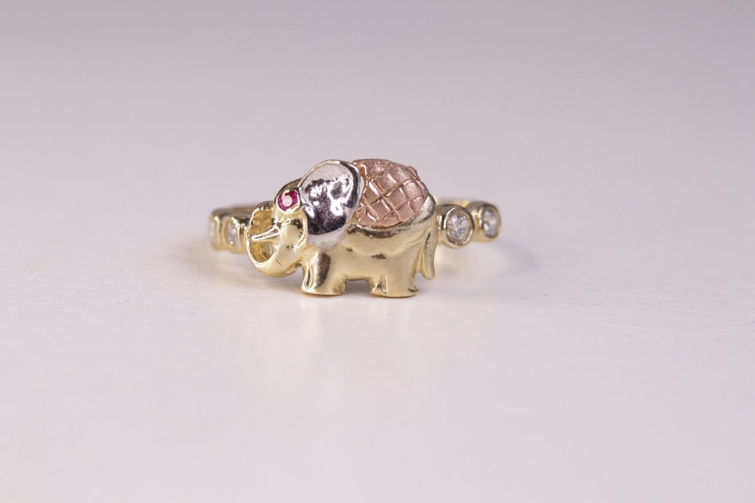 10K Gold Animal Ring / Elephant Ring / 10K Color Stone Ring / Cute Ring ...