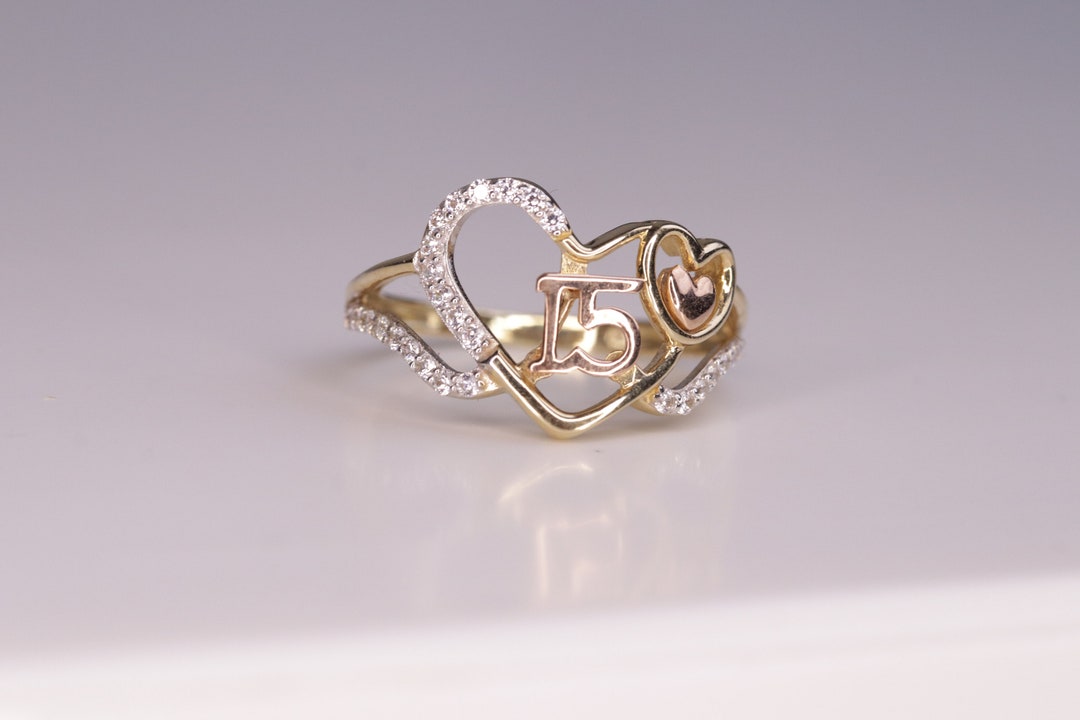 14K Gold Quinceanera Lovely Heart Ring / 14K Gold and Rose for Girls ...