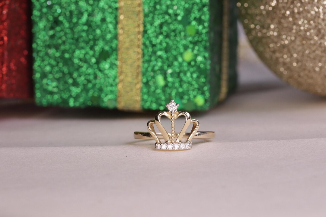 14k Gold King Crown CZ Ring / King Queen Ring / Royal Crown Jewelry ...