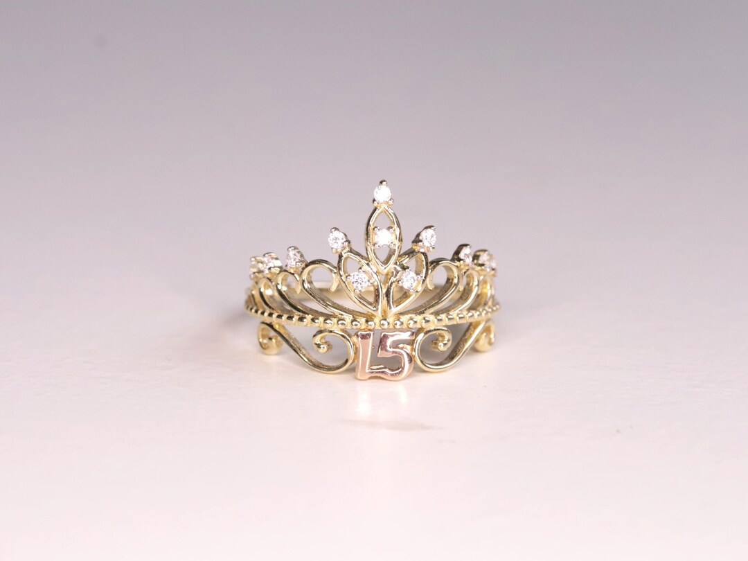14K Solid Gold New Design Quinceañera CZ Ring / 14K Real Gold 15 Años ...