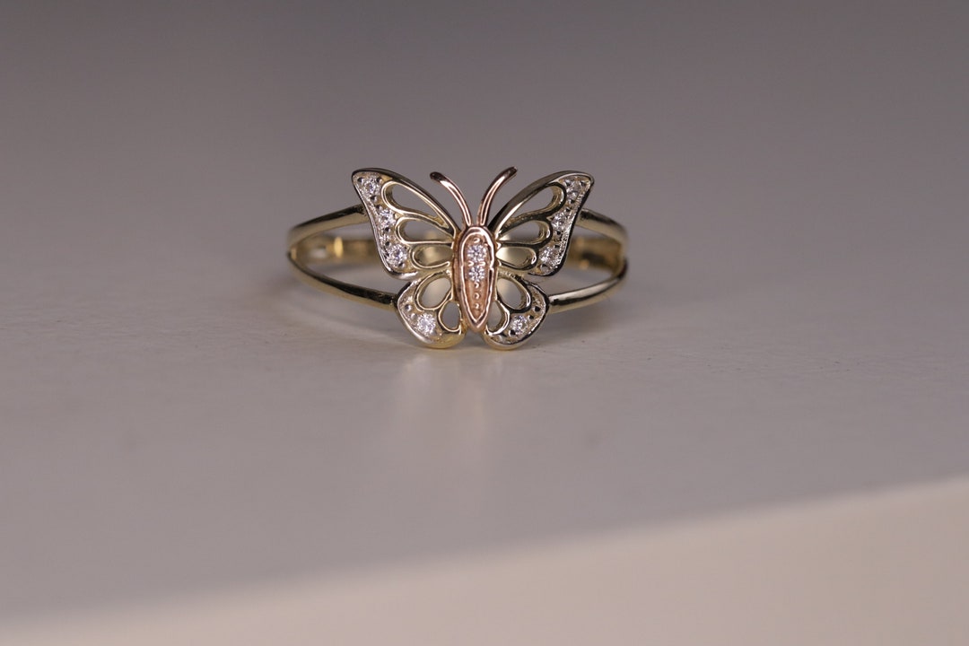 14k Gold Dainty Butterfly Cute Ring / Dainty Ring / Animal Ring / Gift ...