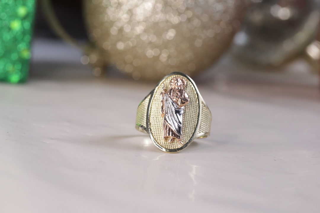 10k Gold Big Size Saint Jude Ring / Religious Prayer Ring / St. Jude ...