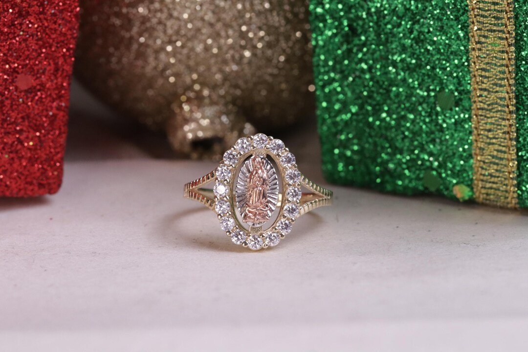 10k Gold CZ Virgin Mary Ring for Women / Gift / Religious Ring ...