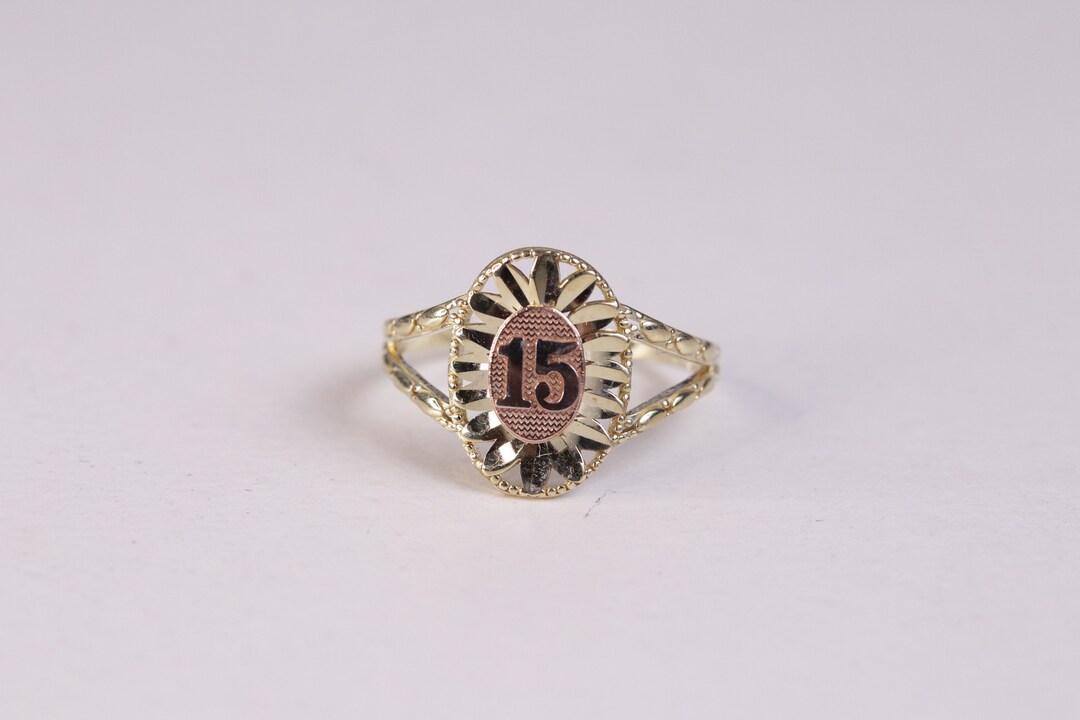 10K Gold Quinceañera Circle Ring / 10K Real Gold 15 Años Ring / Quince ...