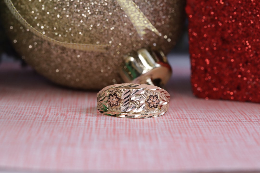 14K Gold Quinceañera Elegant Rose Ring / 14K Real Gold 15 Años Ring ...