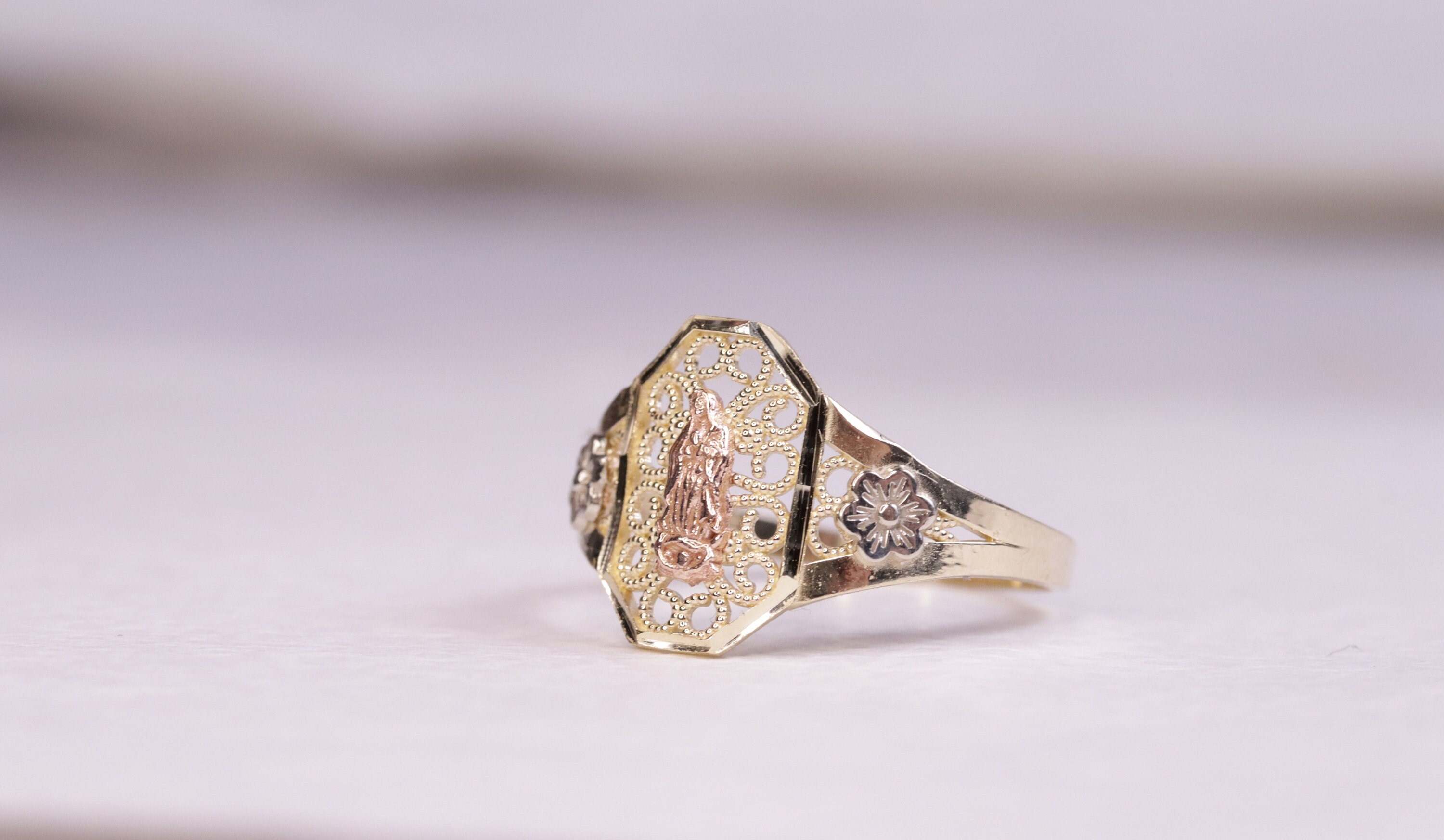 10k Yellow Gold Virgin Mary Classy Ring for Women / Gift / Religious ...