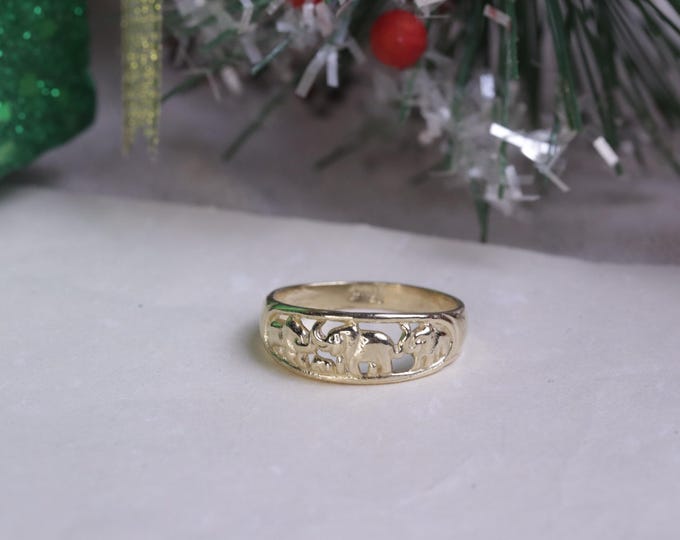 10K Gold 3 Elephant Cute Ring / Stacking Ring / Cute Ring / Minimalist ...
