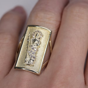 10k Gold Square Saint Jude Ring for Women Men / Gift / Religious Ring / Blessed Father Ring ...