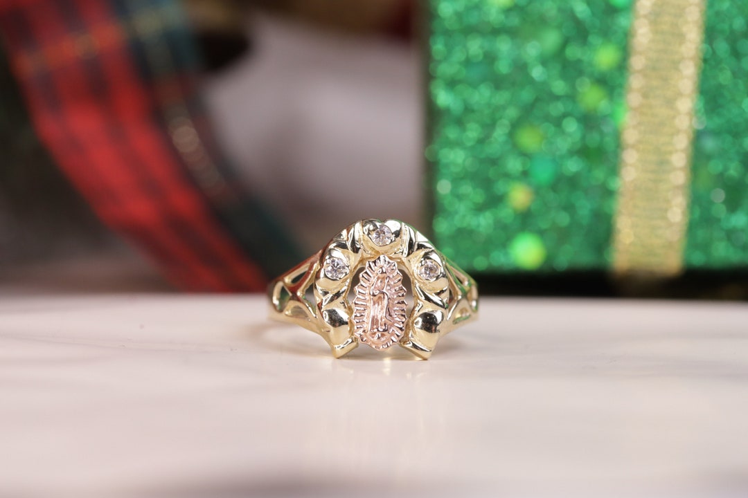 10k Yellow Gold Virgin Mary Classy Ring for Women / Gift / Religious ...