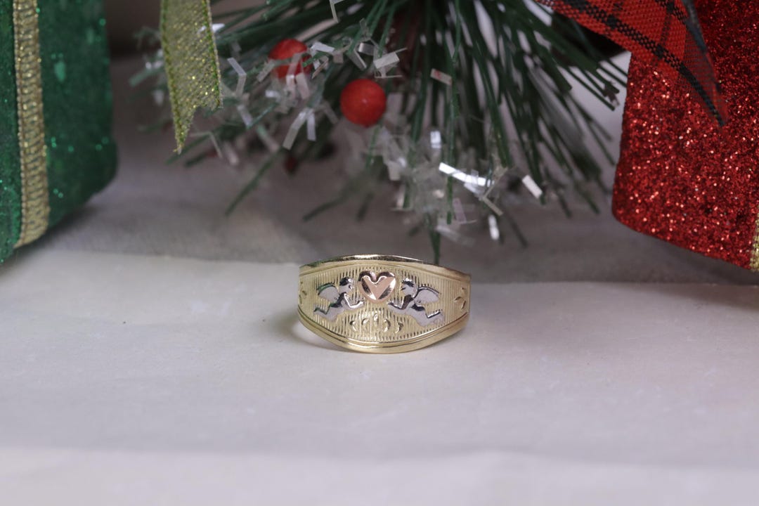 10k Real Gold Two Cupid Angel Heart Love Ring / Religious Ring ...