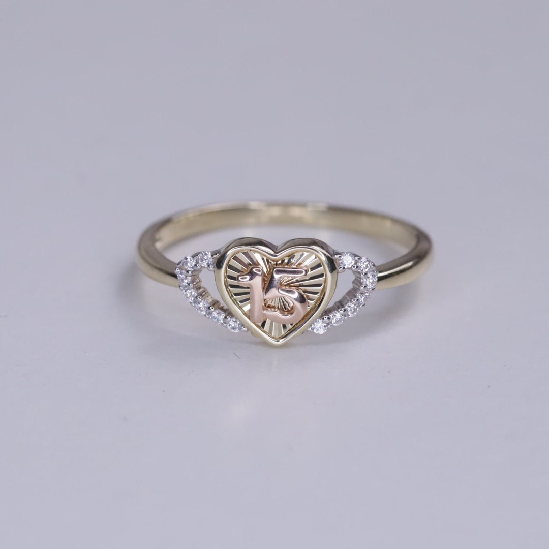 14K Solid Gold Quinceañera Little Heart Ring / 14K Real Gold 15 Años ...