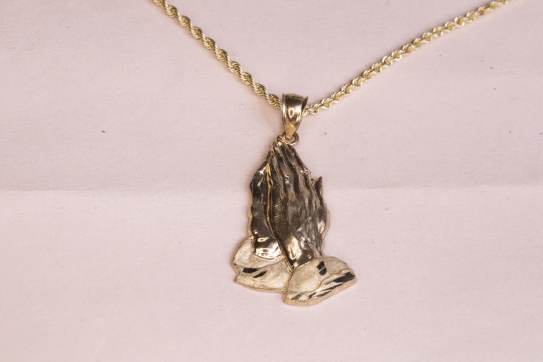 10k Yellow Gold Pray Hand Pendant / Religious Pendant / Pray Pendant ...