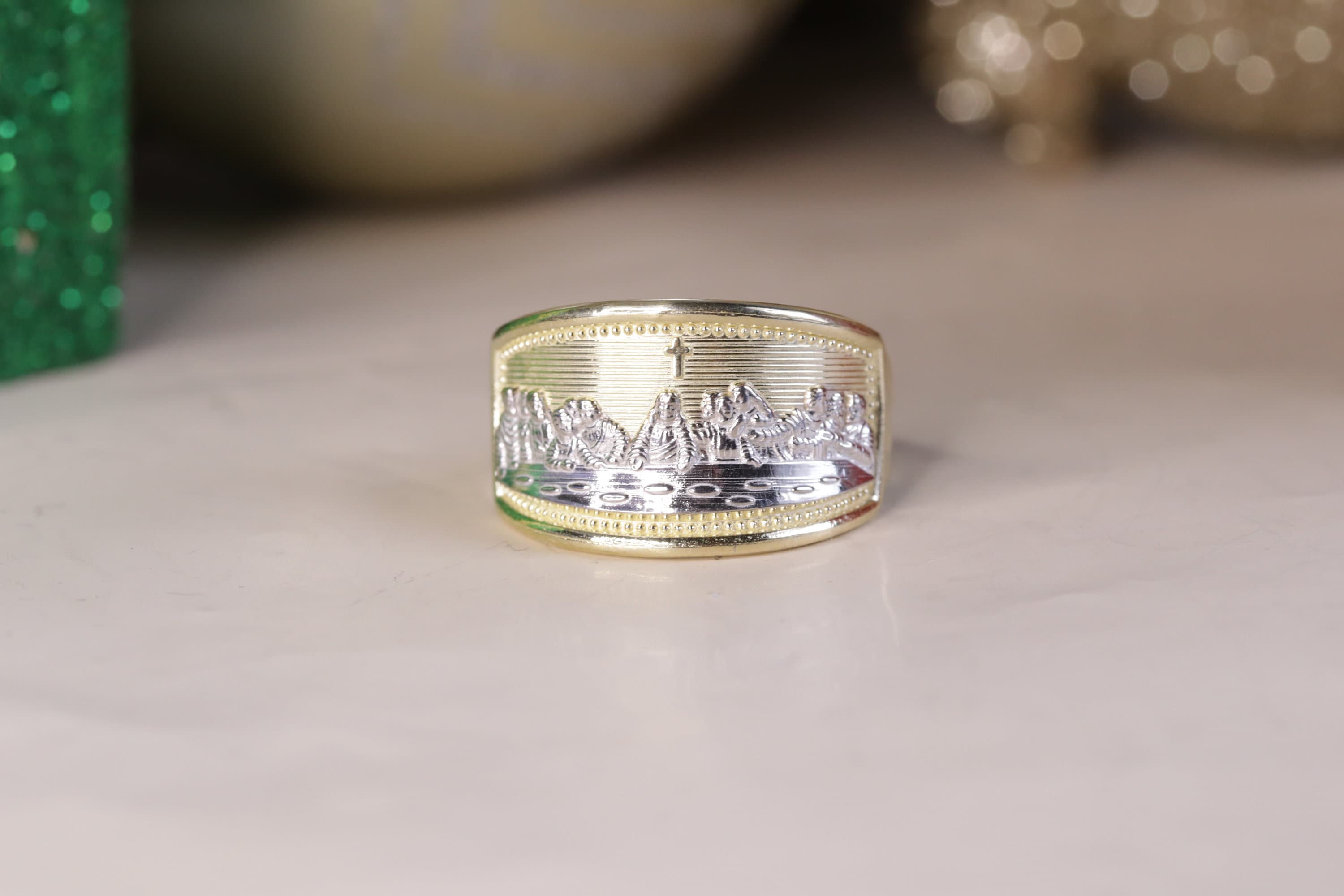 10k Yellow Gold Last Supper Ring, Men's Religious Band - Etsy