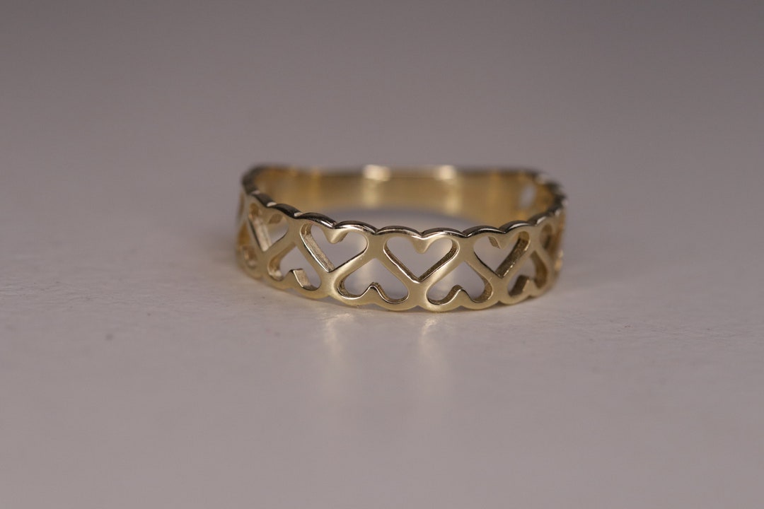 14K Yellow Gold Double Heart Rings / High Quality Love Rings / Gifts ...