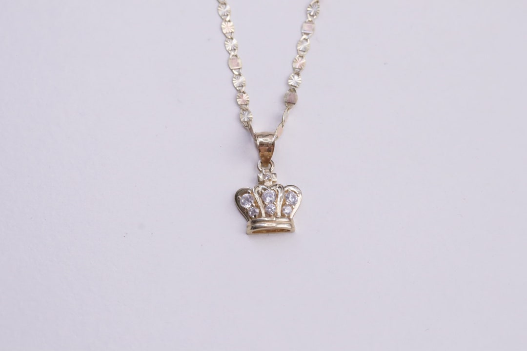 14K Yellow Gold King Crown CZ Pendant / 14K Solid Gold King Crown Charm ...