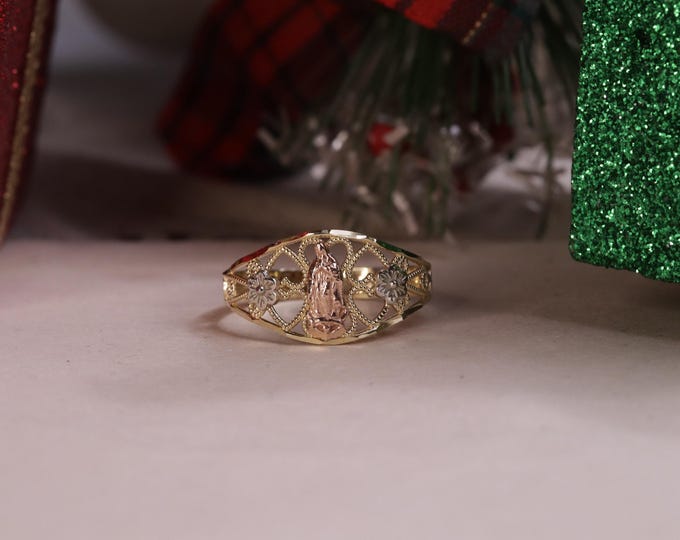 10k Gold Virgin Mary Two Whtie Gold Rose Ring for Women / Gift ...