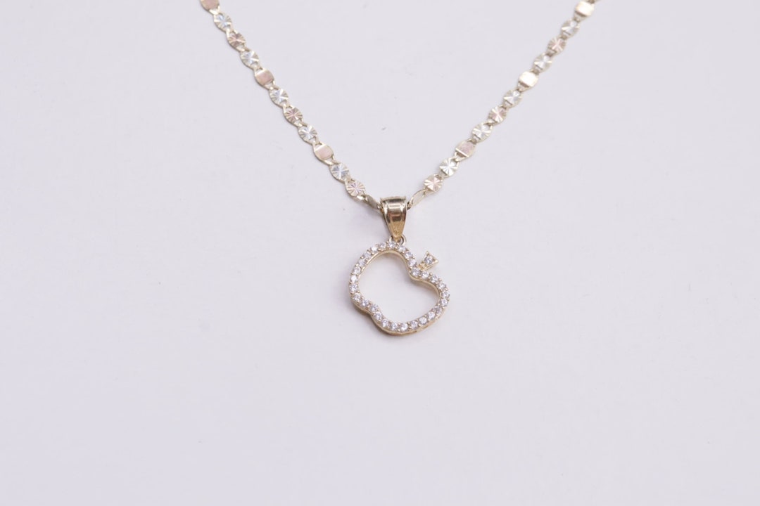 14K Gold Apple CZ Pendant / 14K Solid Gold Little Apple Charm / Fruit ...