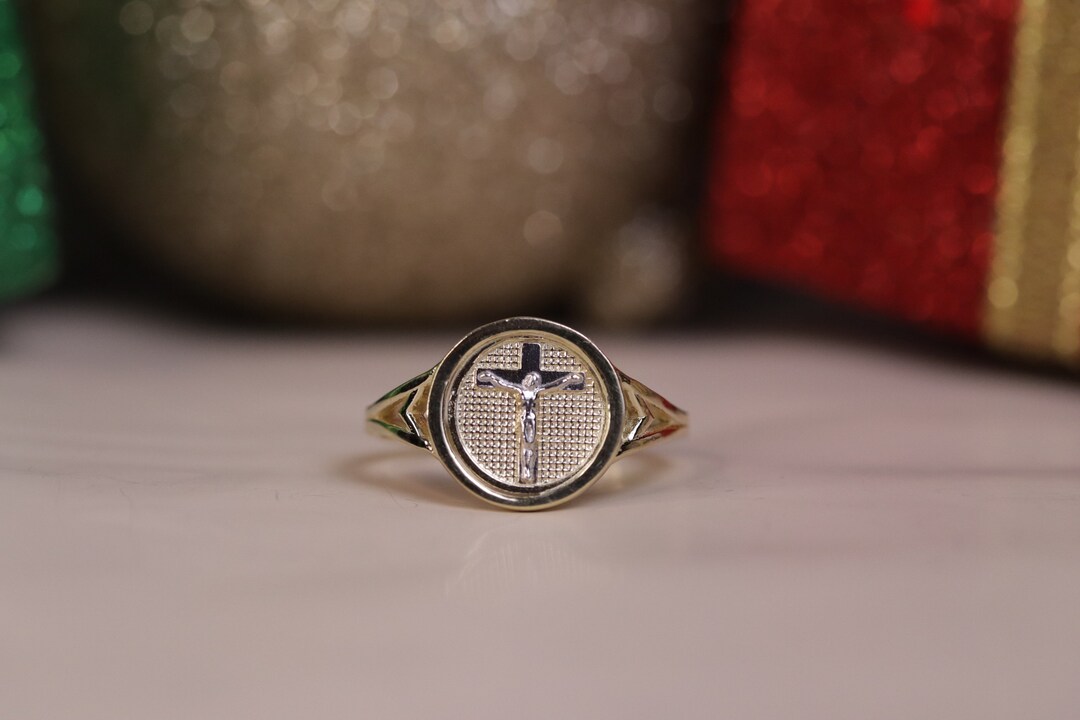 10k Solid Gold Jesus Cross Ring / 10k Solid Gold Crucifix Cross / Ring ...