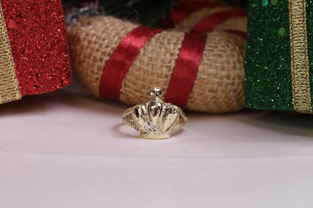 10K Yellow Gold Unique Style King Crown Ring / Gift for Him / Heavue ...