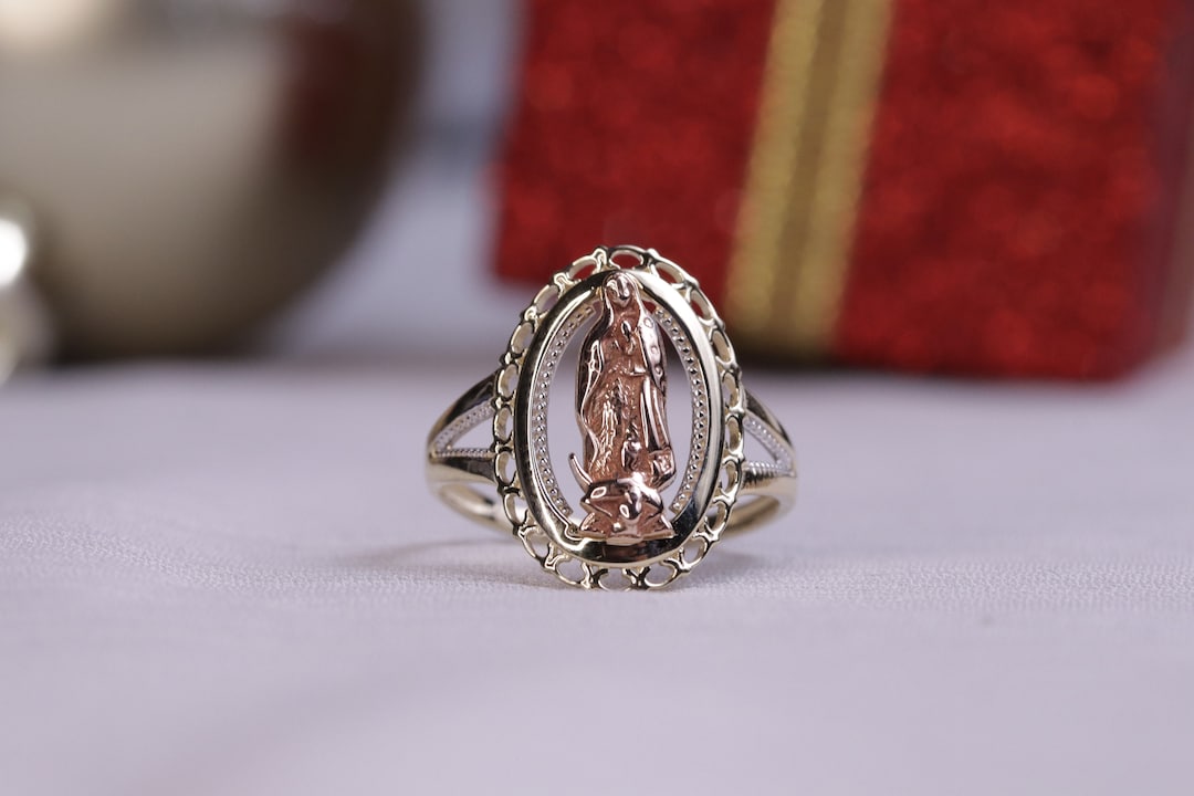 14k Yellow Gold Pray Virgin Mary Ring / Religious Women Ring / 14k ...