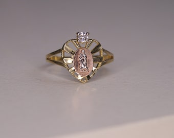 10k Gold Virgin Mary Two Rose Ring for Women / Gift / Religious Ring ...