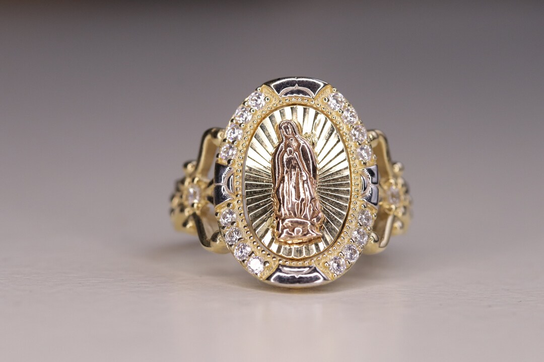 14k Gold Virgin Mary CZ Ring, Religious Gift - Etsy