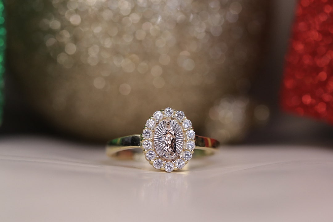 10k Gold CZ Virgin Mary Ring for Women / Gift / Religious Ring ...