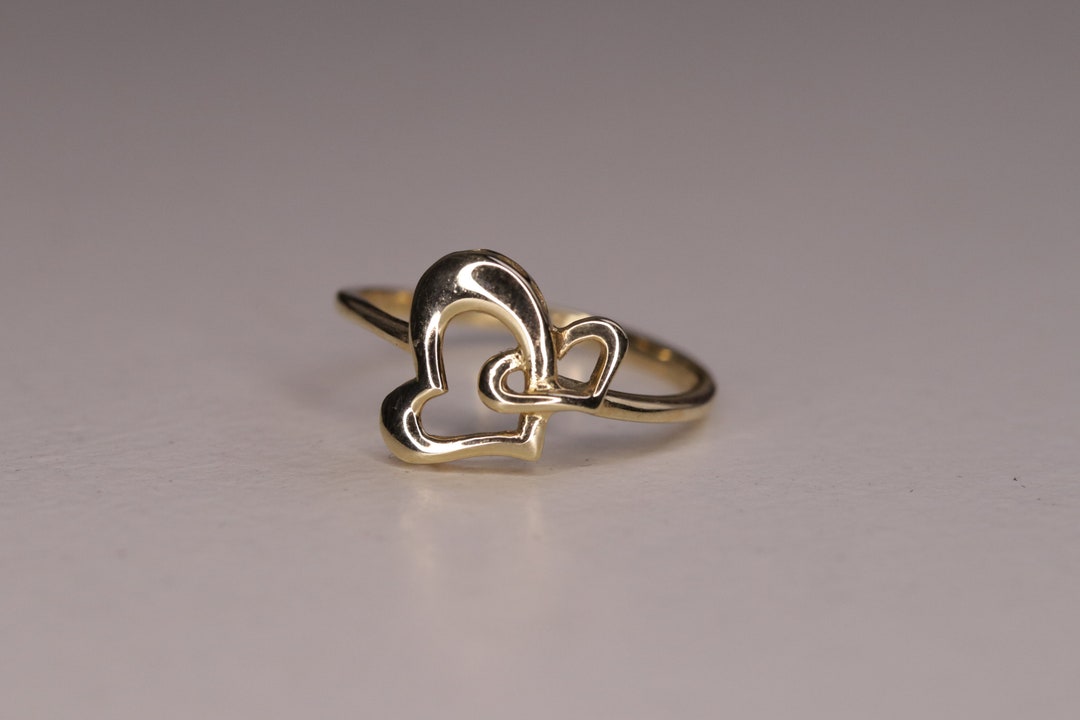 14K Gold Two Hearts Cute Ring / 14K Gold Heart Rings / Gifts for Best ...