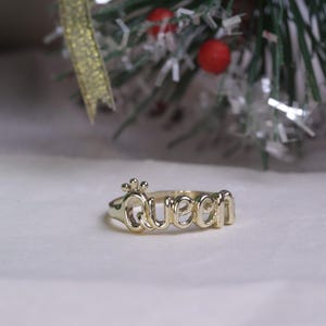 10k Yellow Gold Simple QUEEN Letter Ring / 10K Gold Classic Ring / 10k ...