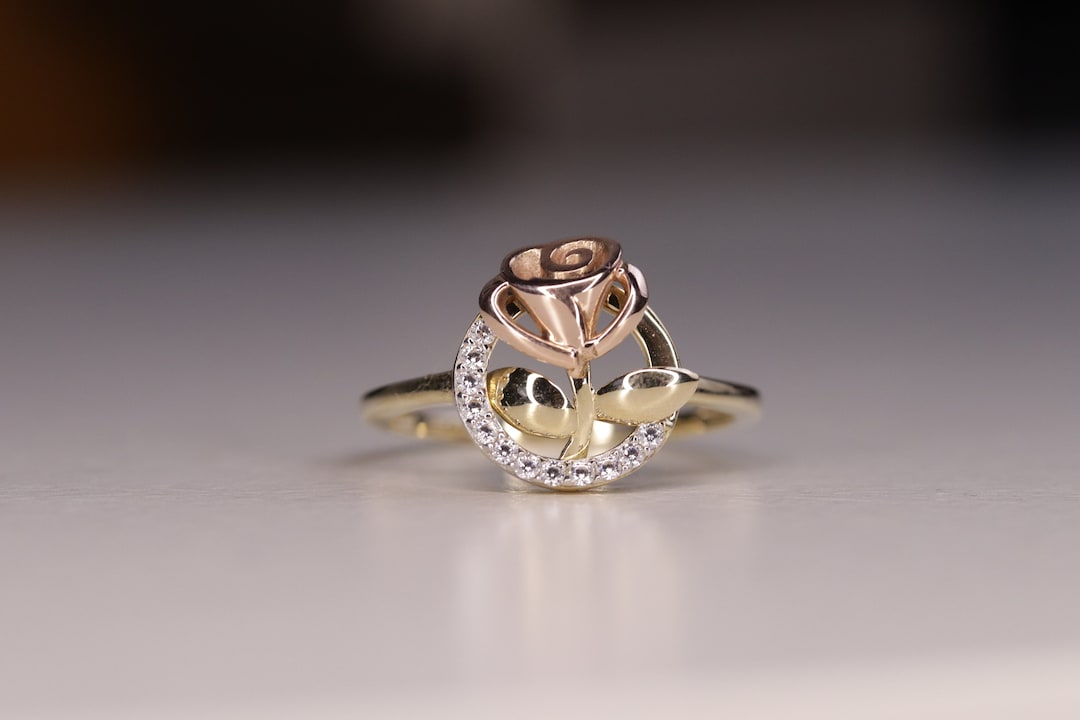 14k Gold Elegant Rose Circles CZ Ring / Elegant Rose Ring / Dainty ...