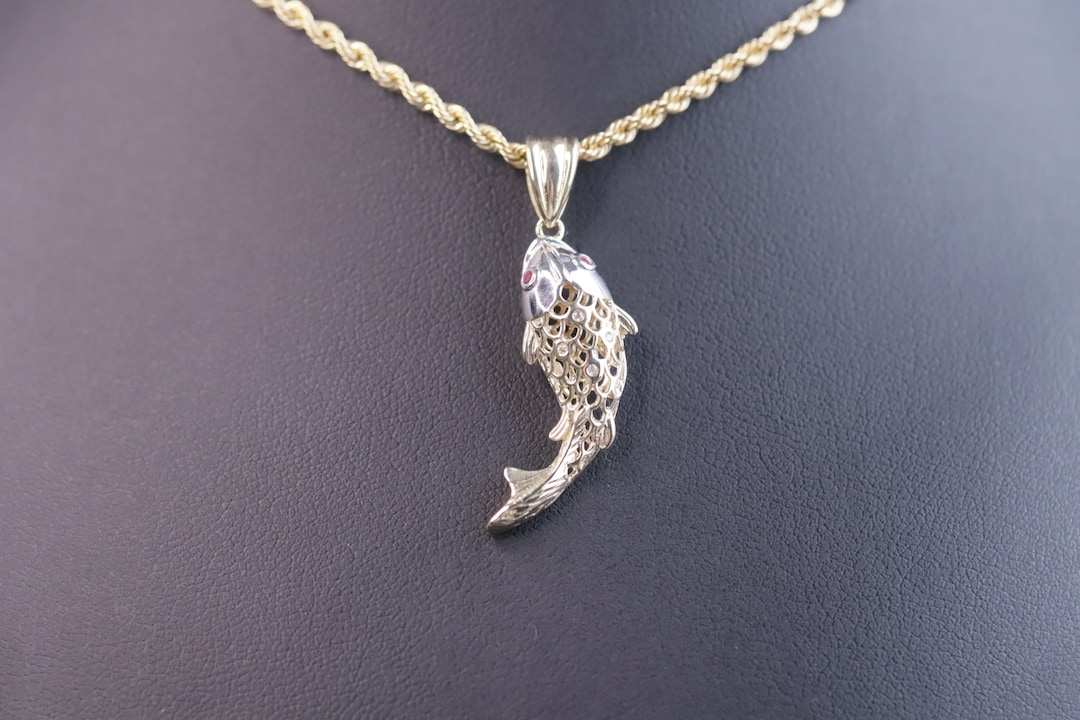 14k Real Gold 3D Fish Pendant / 14K Gold Fish Charm / Gift / - Etsy