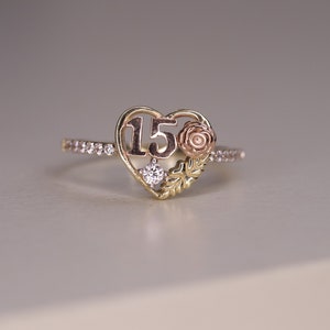 14K Solid Gold Quinceañera Ring / 14K Real Gold 15 Años Ring / Quince ...