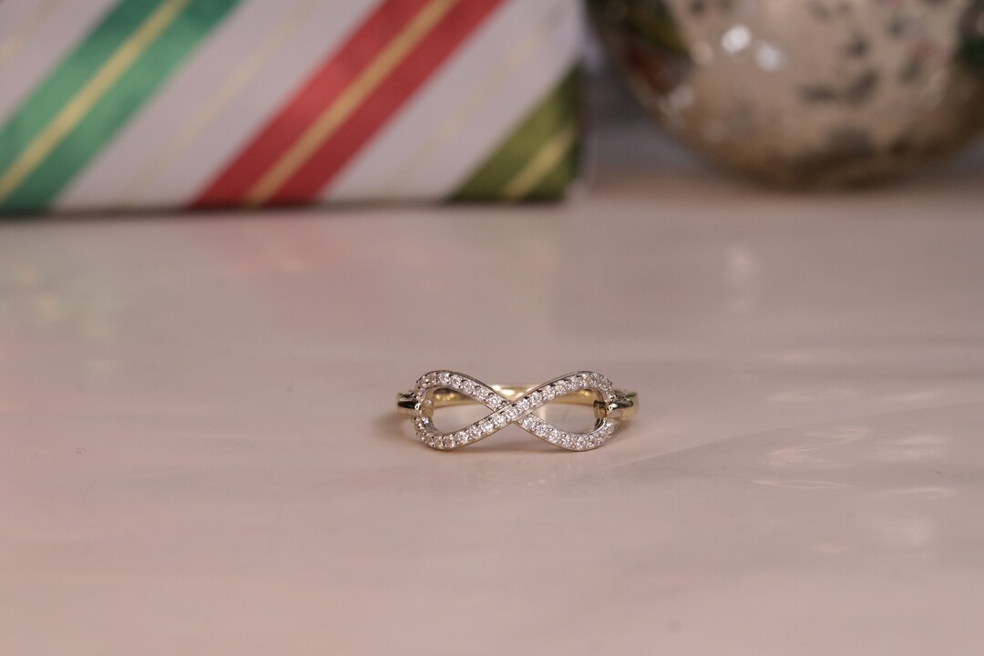 14K Yellow Gold Simple Infinity CZ Stone Ring / Cute Ring / Dainty Ring / Anniversary Ring ...