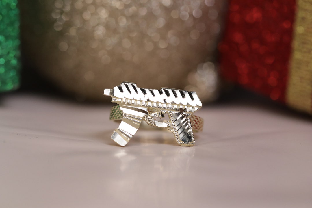 10k Yellow Gold Gun Diamond Cut Shine Band Ring for Men / Heavue / Swag ...