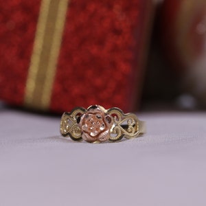 10K Gold Rose Flower Engagement Ring / Heavue / 10K Gold Romantic ...