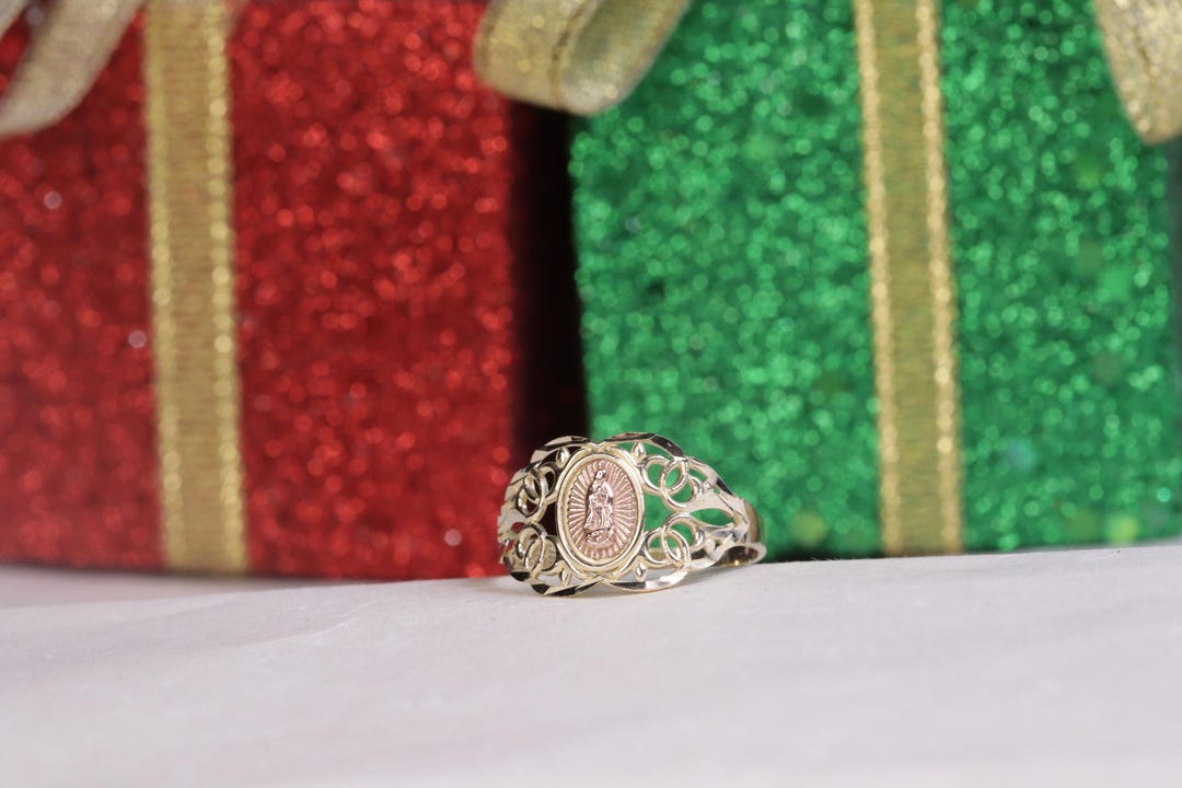 10k Yellow Gold Classic Design Virgin Mary Ring for Women / Gift ...