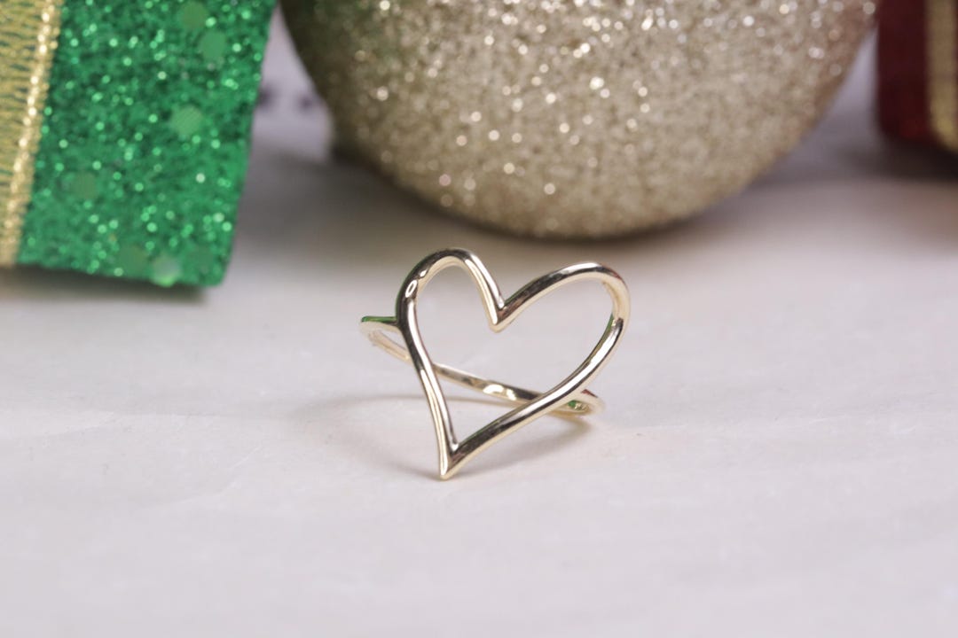 14K Gold Cute Heart Simple Style Special Ring / 14K Gold Cute Ring ...