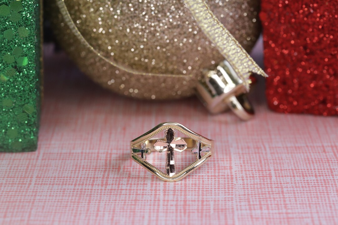 10k Solid Gold Blessing Cross Ring / 10k Solid Gold Crucifix Cross ...