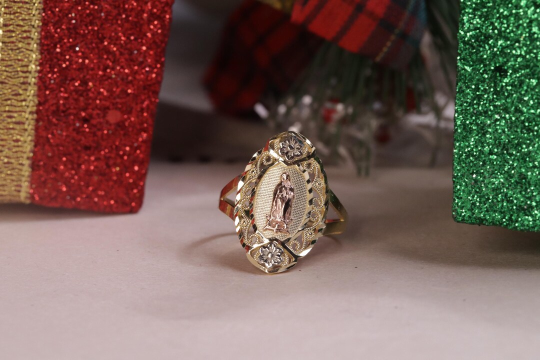 10k Gold Virgin Mary Two Rose Ring New Style for Women / Gift ...