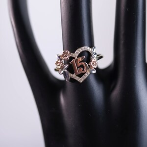 14K Solid Gold Quinceañera Heart Flower Ring / 14K Real Gold - Etsy