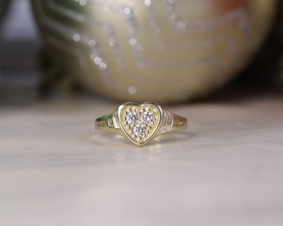 10K Gold CZ Heart Cute Elegant Ring / 10K Gold Cute Ring / Gift / Gift ...