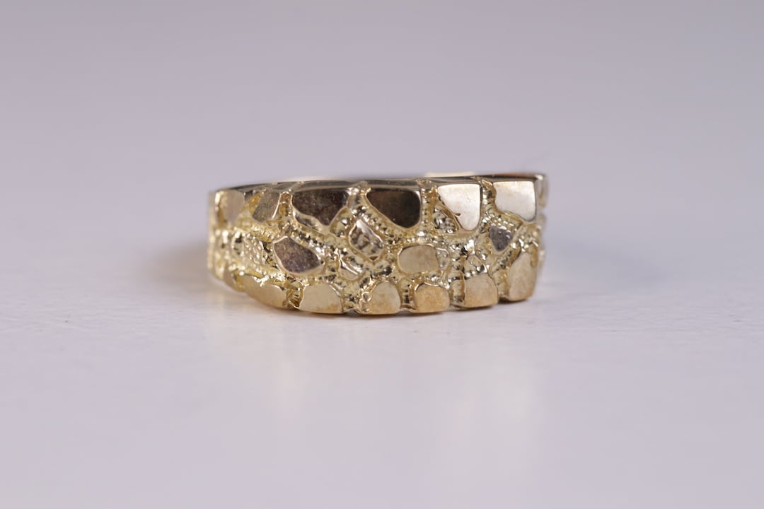 10k Yellow Gold Classic Big Nugget Ring for Men / 10K Gold Classic ...