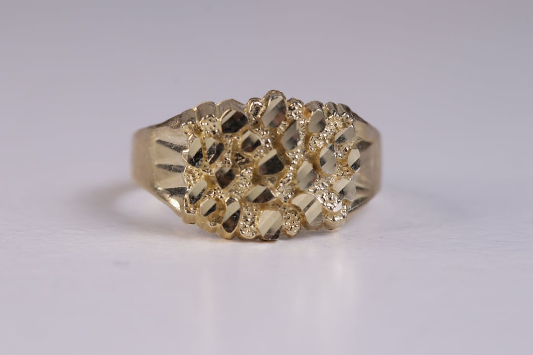 10k Yellow Gold Big Nugget Ring for Men / 10K Gold Classic Nugget Ring ...